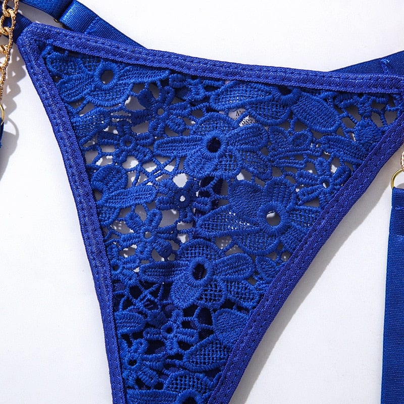 Raina Fancy Lace Bra and G-String Set with Chain Strap Suspenders ...