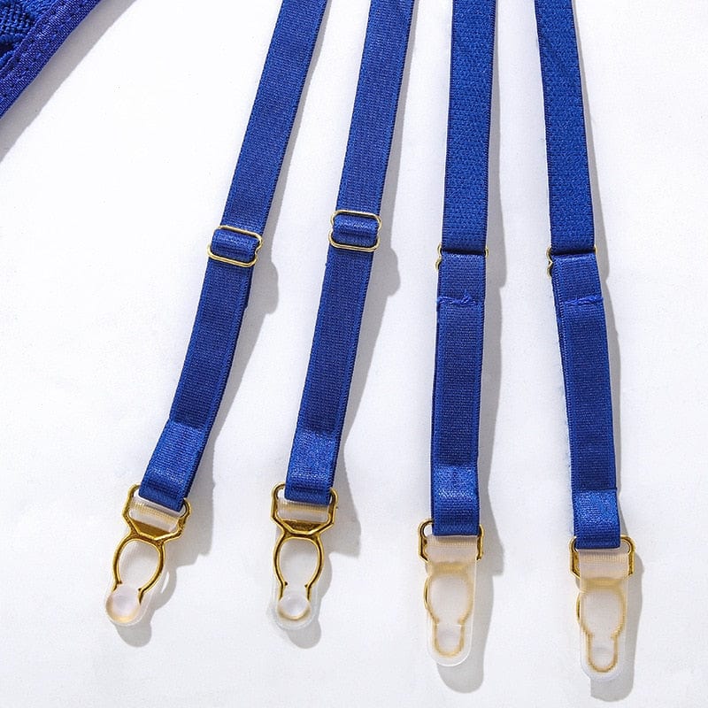 Raina Fancy Lace Bra and G-String Set with Chain Strap Suspenders ...